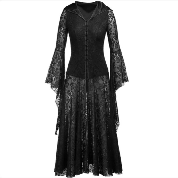 Jackets & Coats | New Black Lace Duster Corset Backside Hooded Layering ...